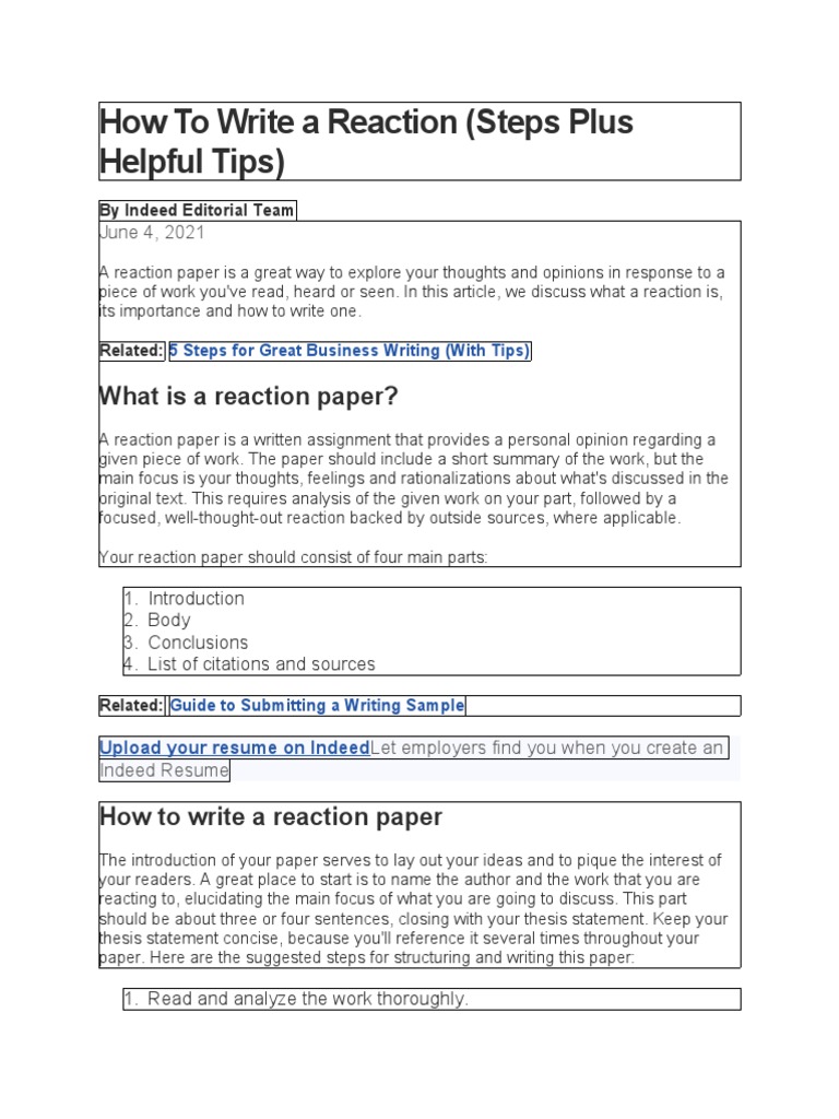 How To Write A Reaction Paper | PDF | Thought | Paragraph