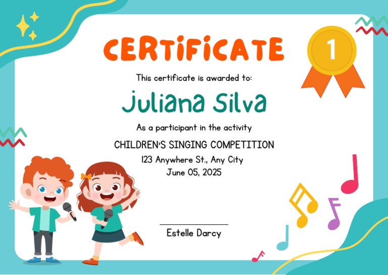Blue and White Playful Children's Singing Competition Certificate | PDF