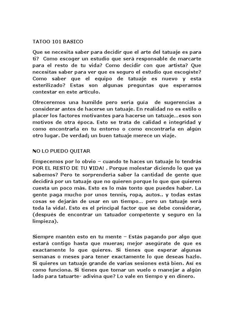 Que Necesitas Saber Para Hacerte Tatuaje Pdf