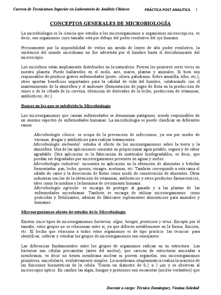 Unidad 01 - Conceptos Generales de Microbiología | PDF | Las bacterias | Virus