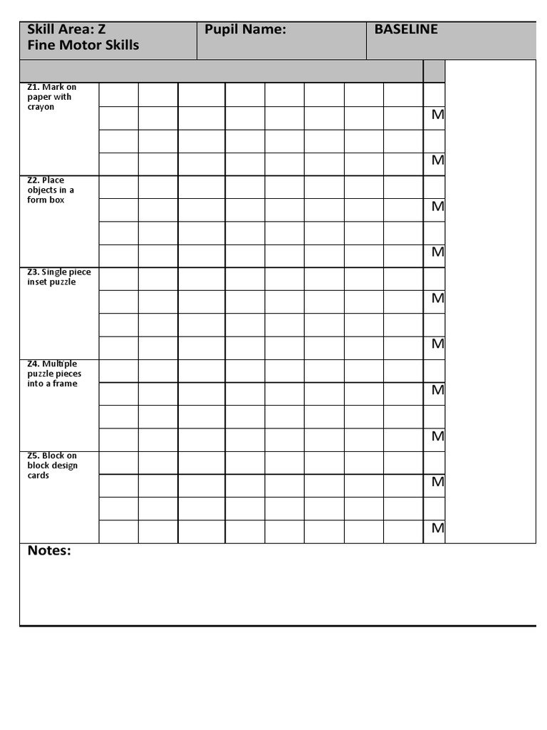Fine Motor Skills Baseline Assessment | PDF