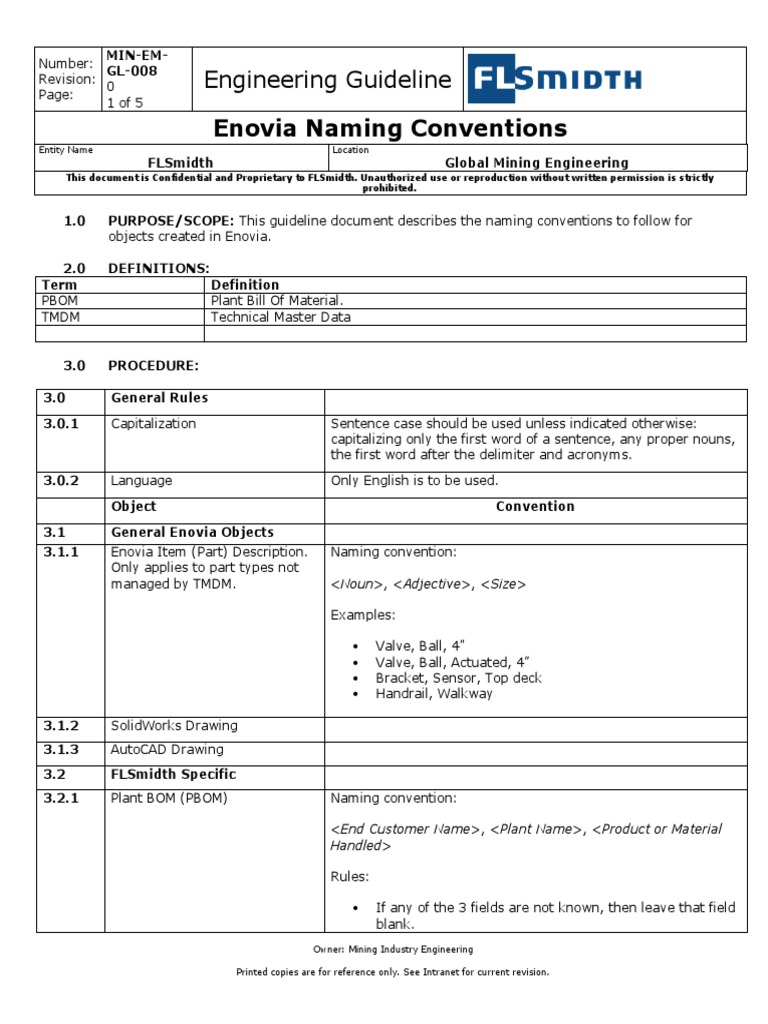 MIN-EM-GL-008 - FLS MIE Enovia Naming Conventions | PDF | Linguistics | Human Communication