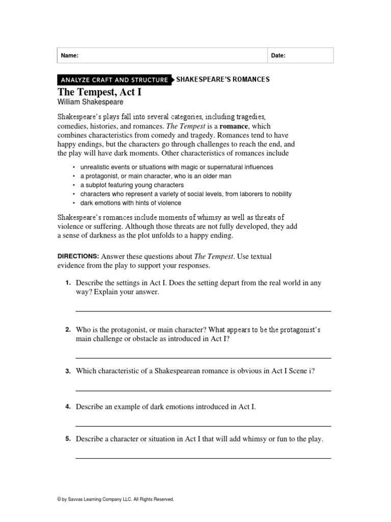 Literature Revision Sheets | PDF | The Tempest