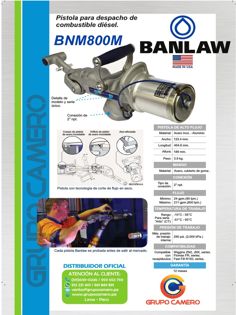 Ficha Técnica - Pistola Banlaw BNM800M | PDF | Materiales