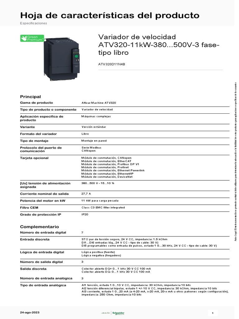 Manual Variador ATV320 Especificaciones | PDF | Impedancia eléctrica | Relé