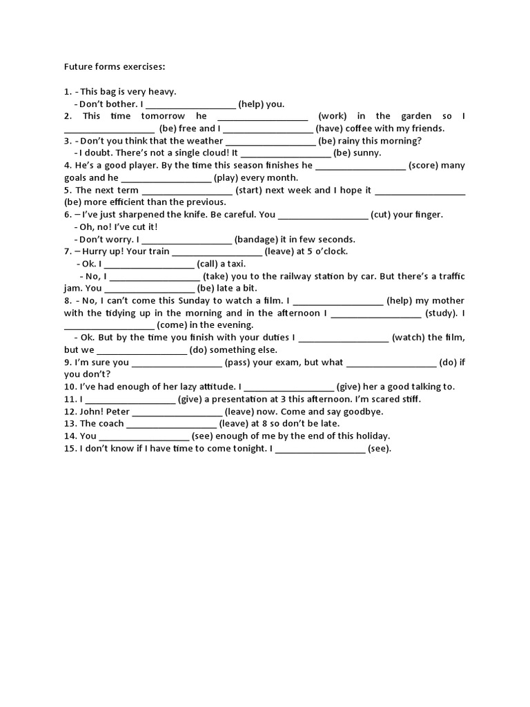 Future Forms Exercises | PDF | Language Arts & Discipline | Home & Garden