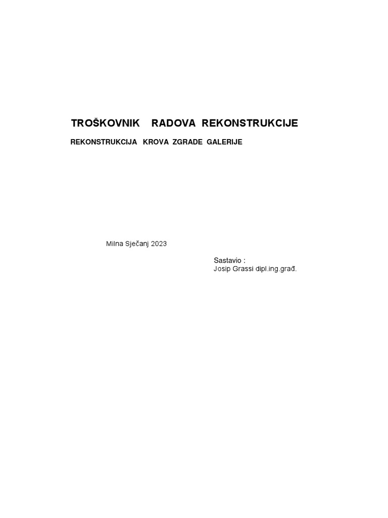 Troskovnik Radova | PDF