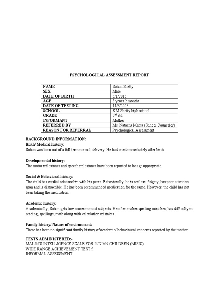 Sohan Shetty | PDF | Wechsler Adult Intelligence Scale | Intelligence ...