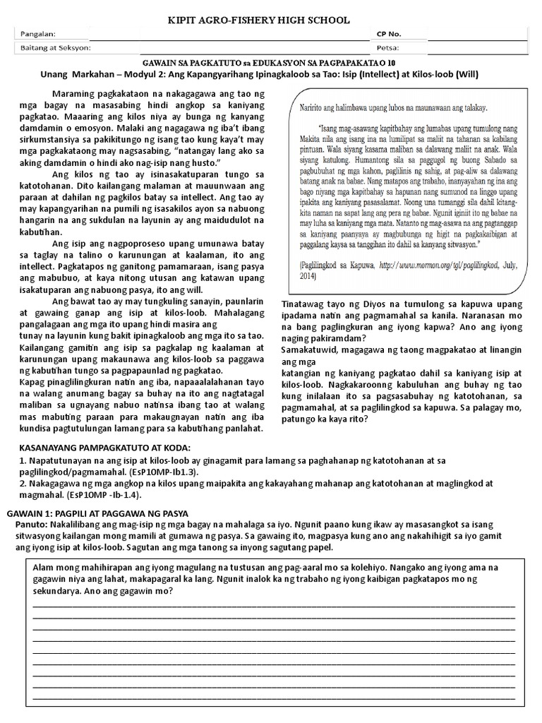 Esp10 Q1 W2 Las | PDF