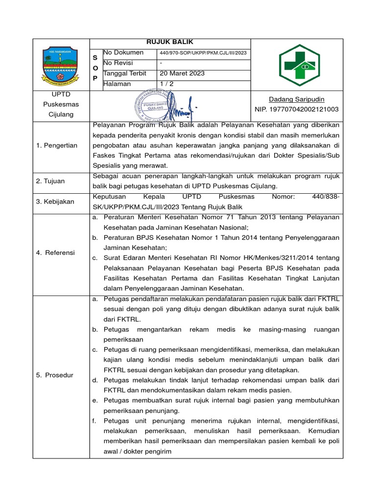 Sop Rujuk Balik | PDF