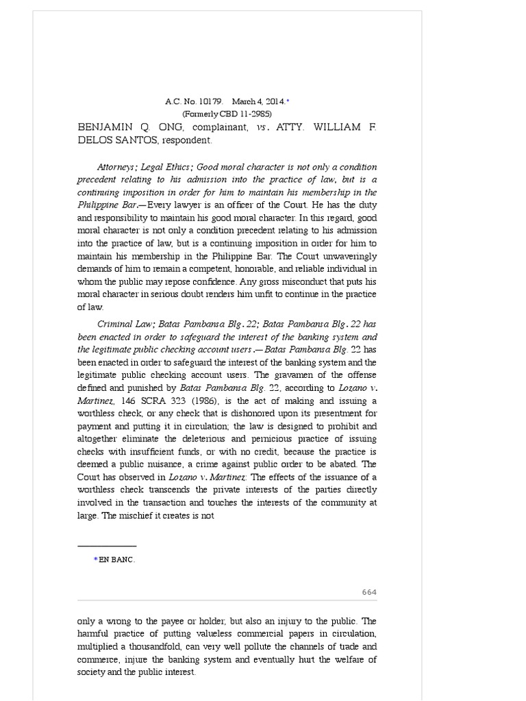 Ong Vs Delos Santos | PDF | Lawyer | Practice Of Law