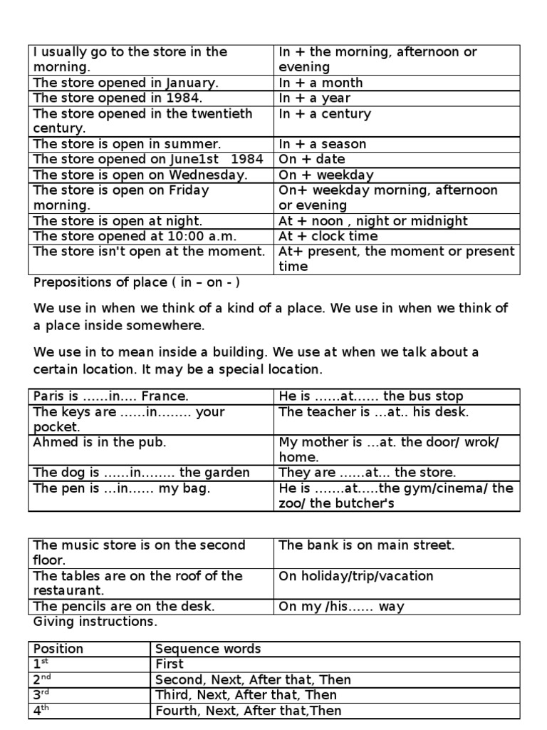 Prepositions and Instructions Guide | PDF