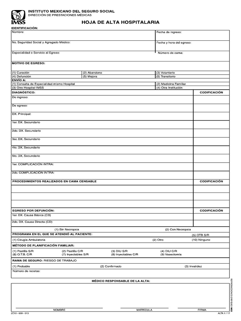 13 Hoja de Alta Hospitalaria - 2E10 - 009 - 013 - ALTA 1 - 17 - Carta ...