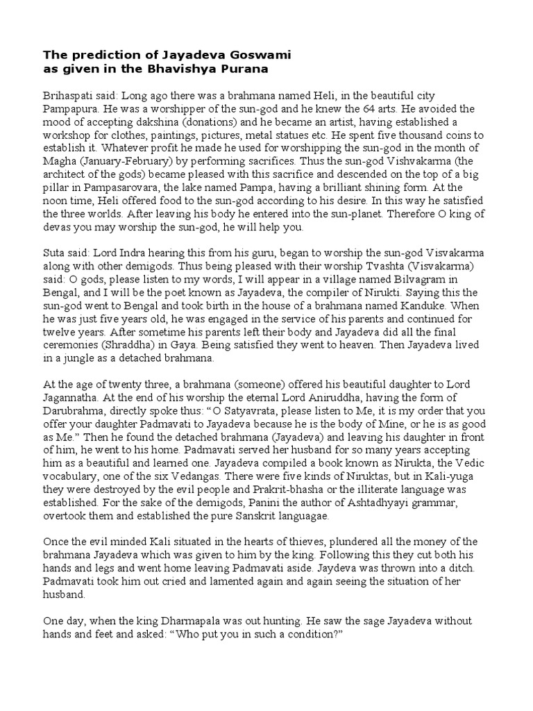 The Prediction of Jayadeva Goswami | PDF | Hindu Gods | Hindu Mythology