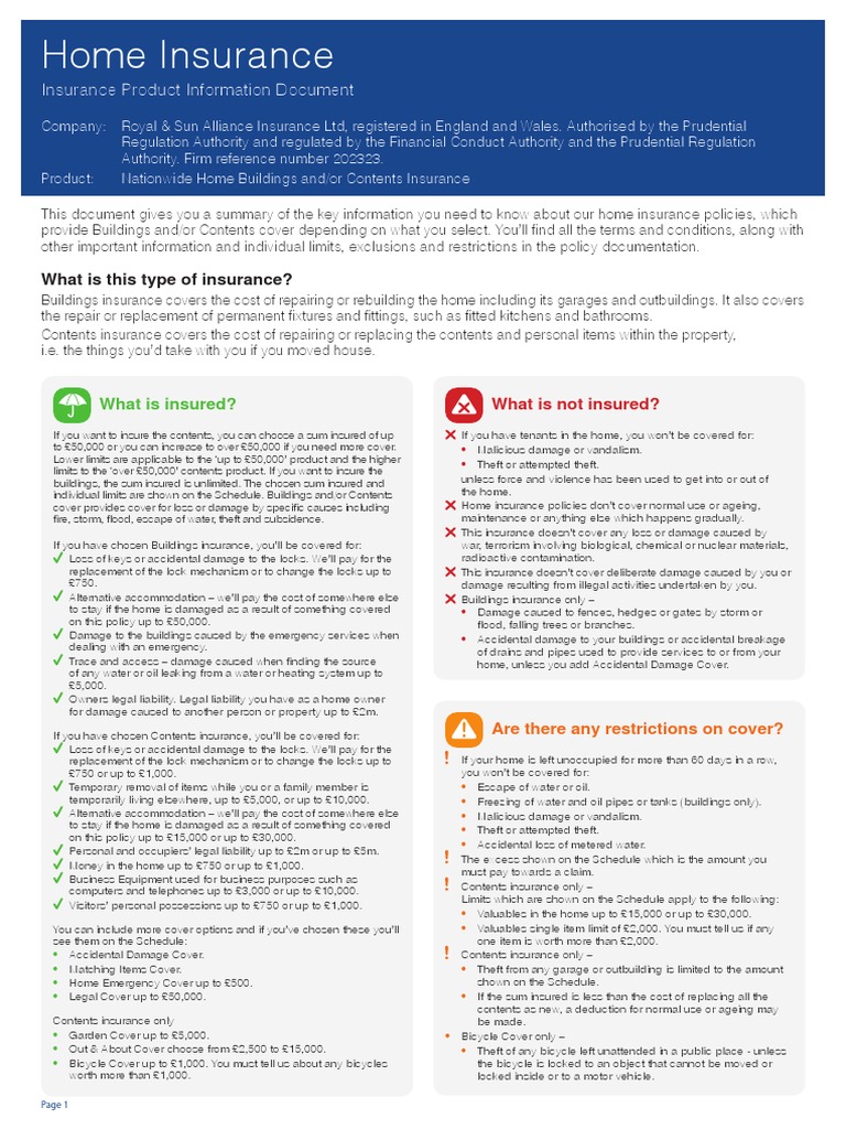 Product Information Document | PDF | Insurance | Home Insurance