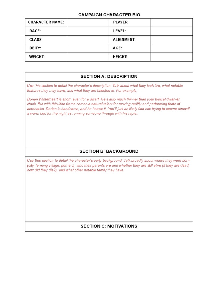 Character Background Sheet Blank | PDF