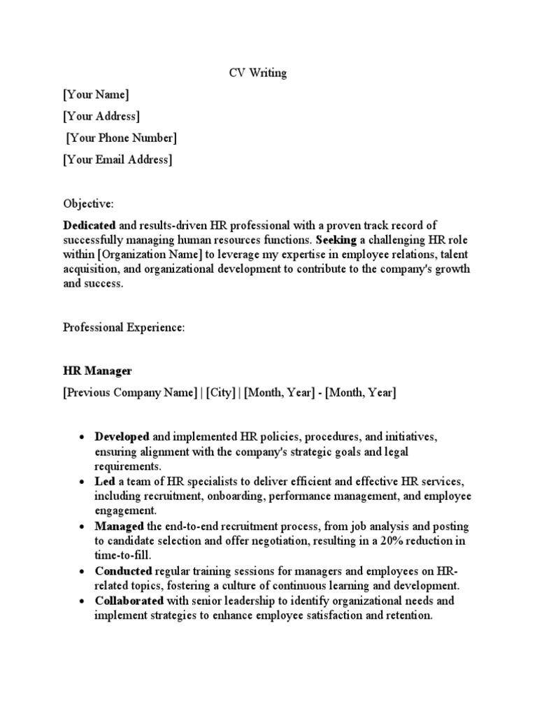 HR Professional CV Writing Guide | PDF | Human Resources | Human ...
