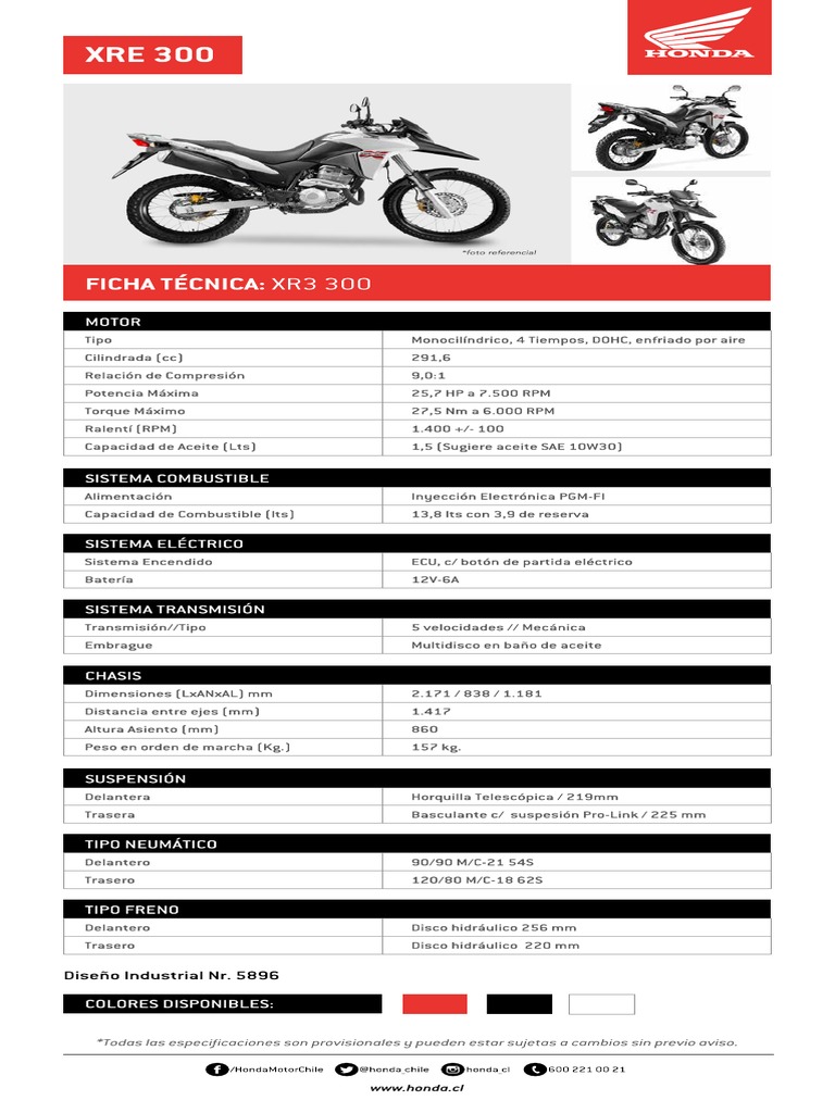 HONDA Xre300 Ficha Tecnica | PDF