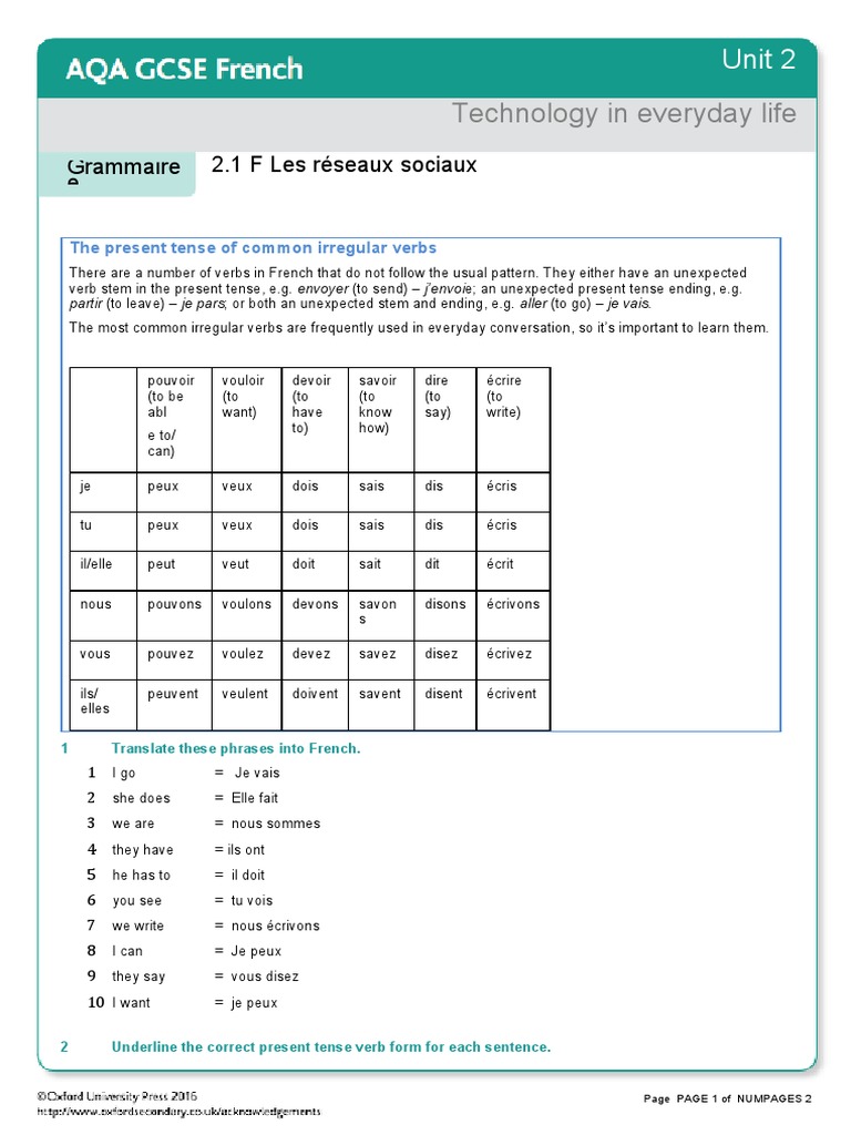 Homework Irregular Verbs | PDF
