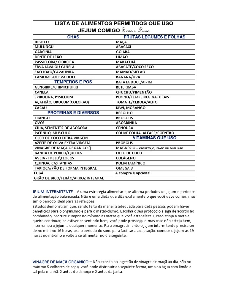 Lista de Compras e Alimentos Permitidos | PDF | Chá | Comidas e bebidas