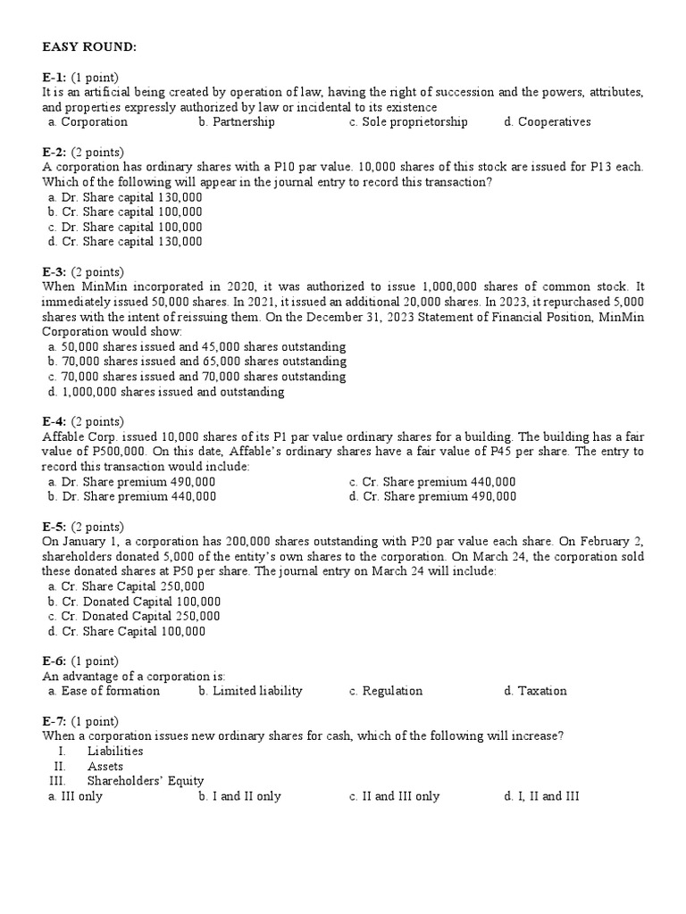 Questionnaire | PDF | Preferred Stock | Treasury Stock