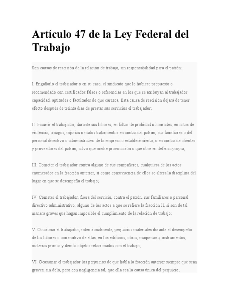 Artículo de La Ley Federal Del Trabajo | PDF | Estatuto de limitaciones ...