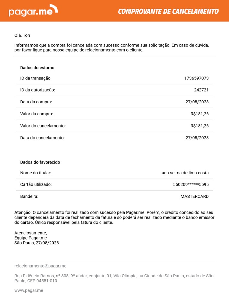 Comprovante de Cancelamento | PDF