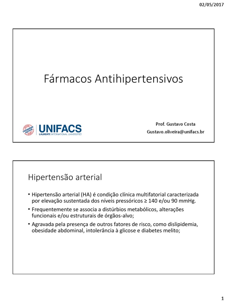 Fármacos para Hipertensão Arterial | PDF | Hipertensão | Especialidades ...