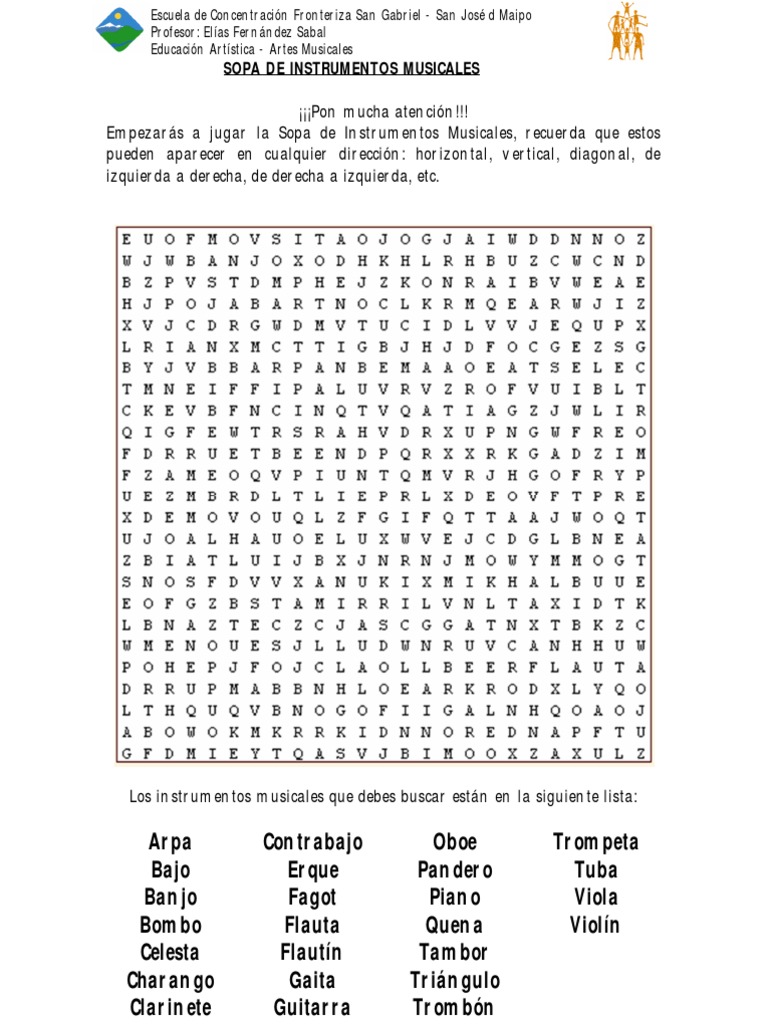 Sopa de Letras - Instrumentos Musicales | PDF | Instrumentos musicales ...