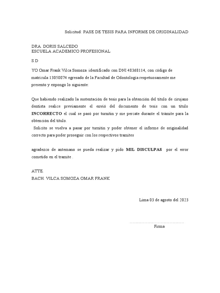Solicitud Informe de Originalidad | PDF