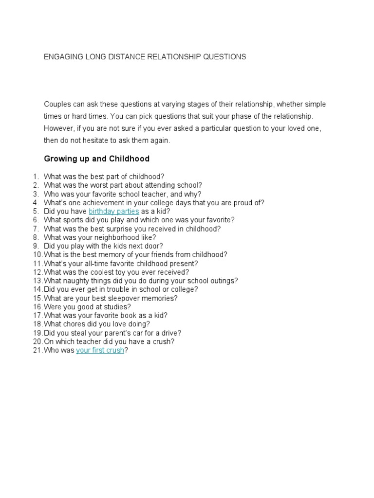 Engaging Long Distance Relationship Questions | PDF