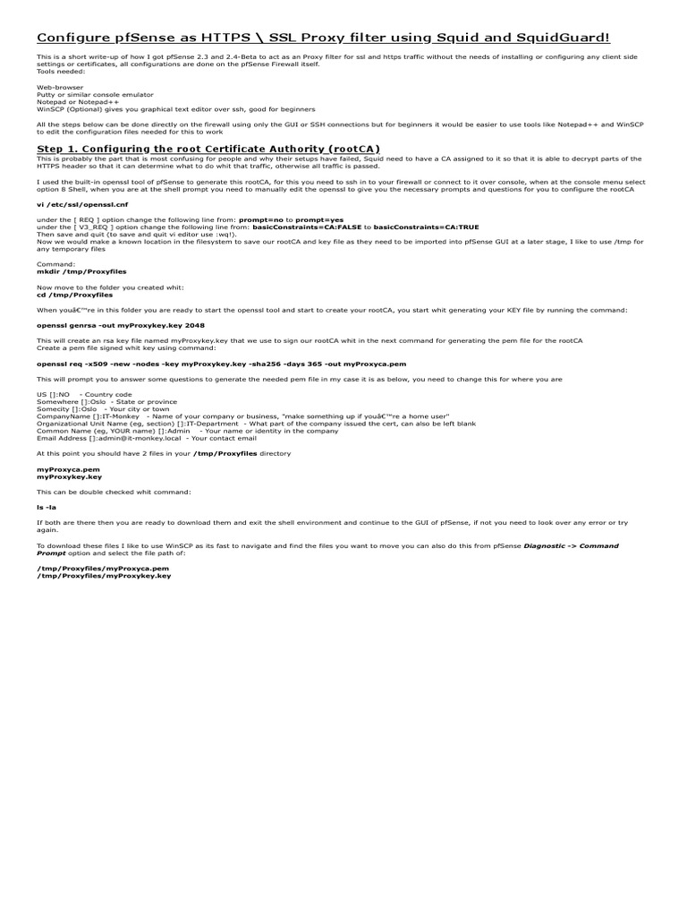 Configure Pfsense As HTTPS - SSL Proxy Filter Using Squid and SquidGuard! | PDF | Proxy Server ...