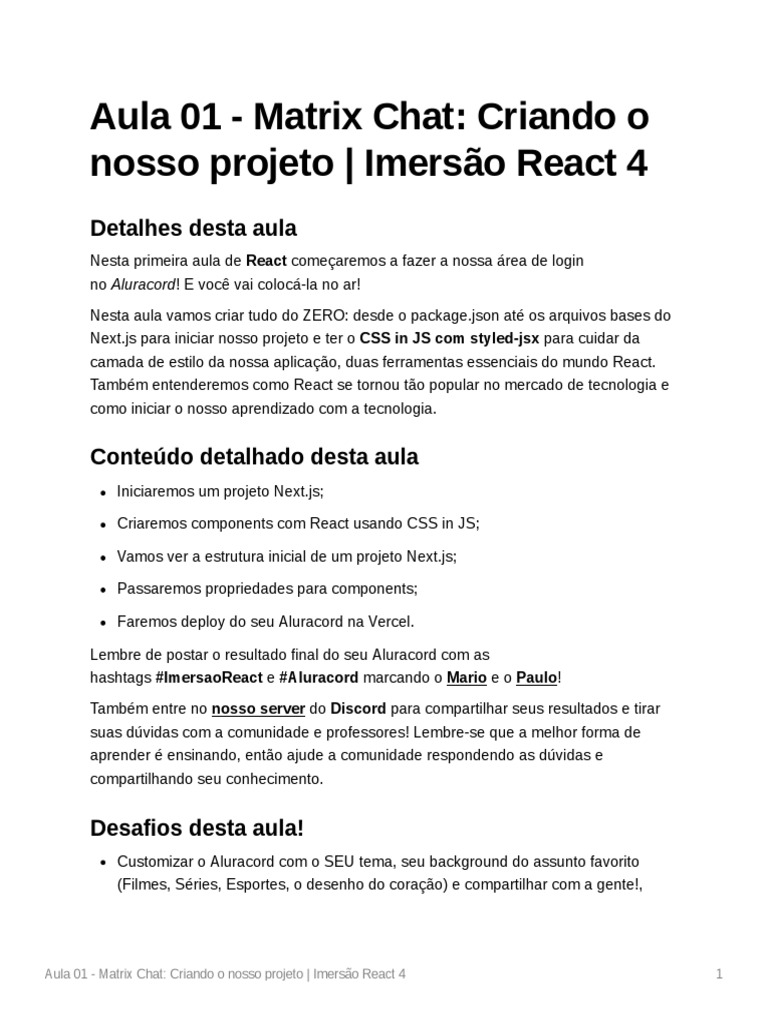 "Início do Projeto Aluracord com React" | PDF | Informática