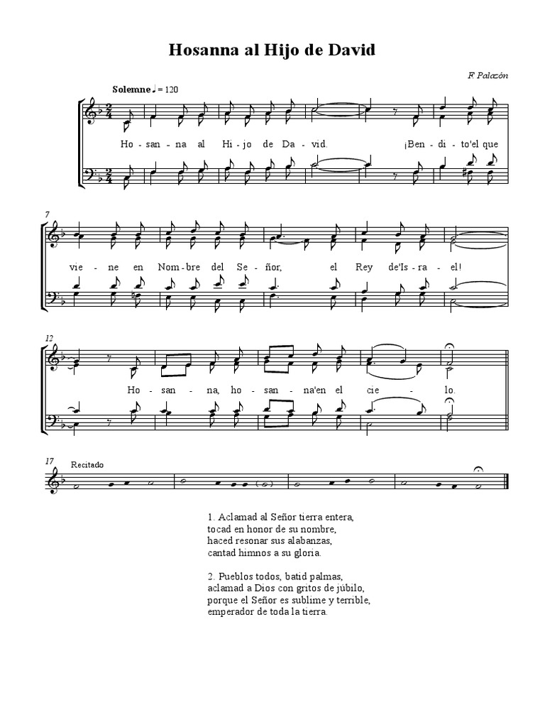 03 Hosanna Al Hijo de David (Palazón) - Partitura Completa | PDF 03 Hosanna Al Hijo de David (Palazón) - Partitura Completa | PDF