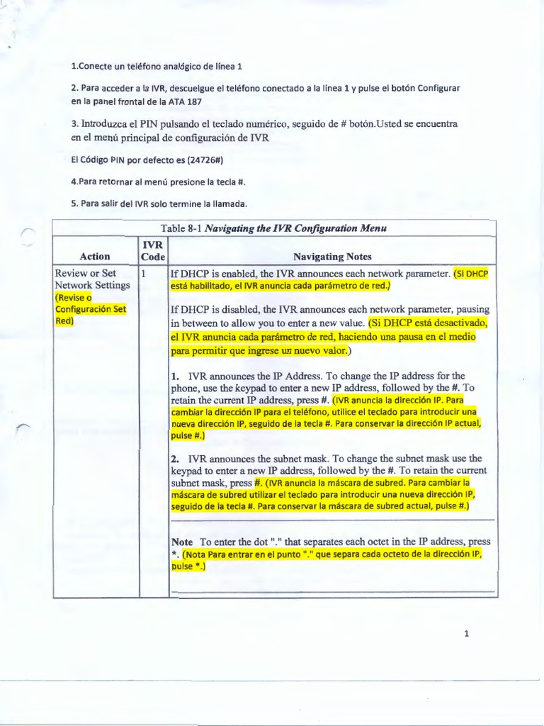 Configuración Cisco ATA 187 | PDF | Dirección IP | Gateway ...
