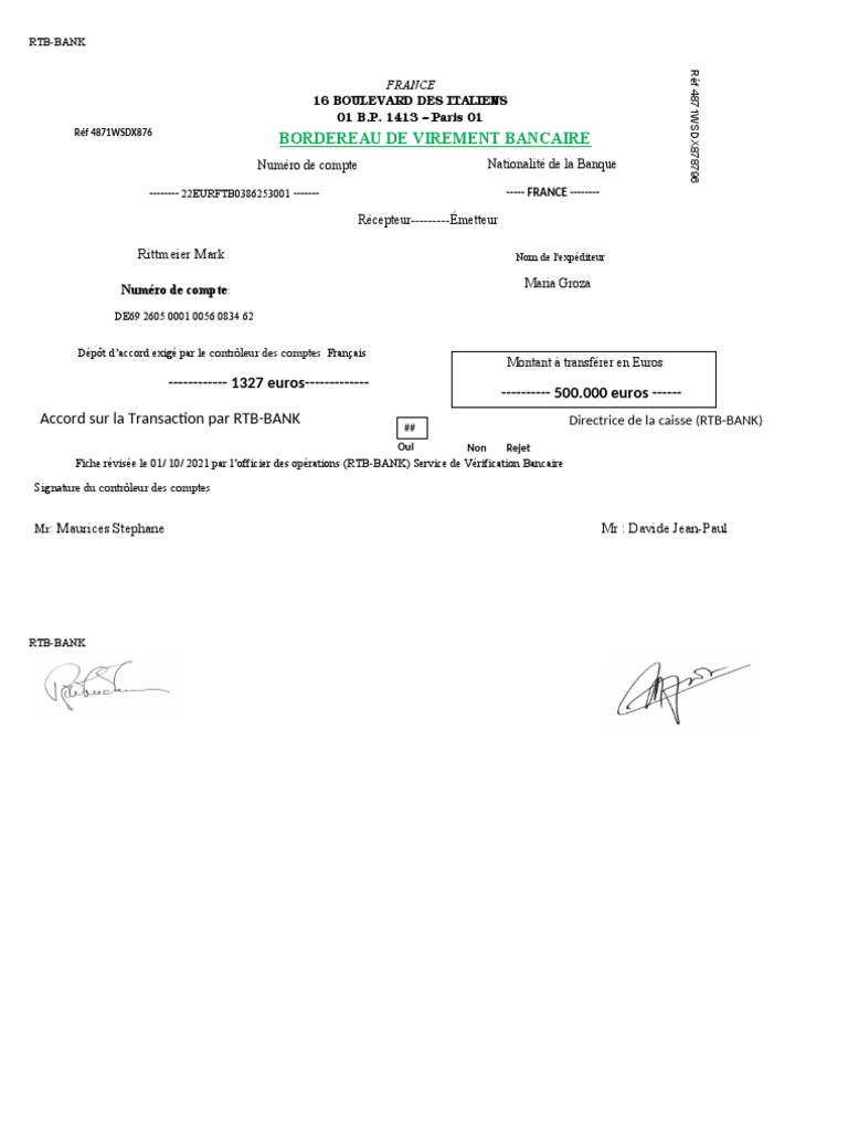 Virement RTB Bank | PDF