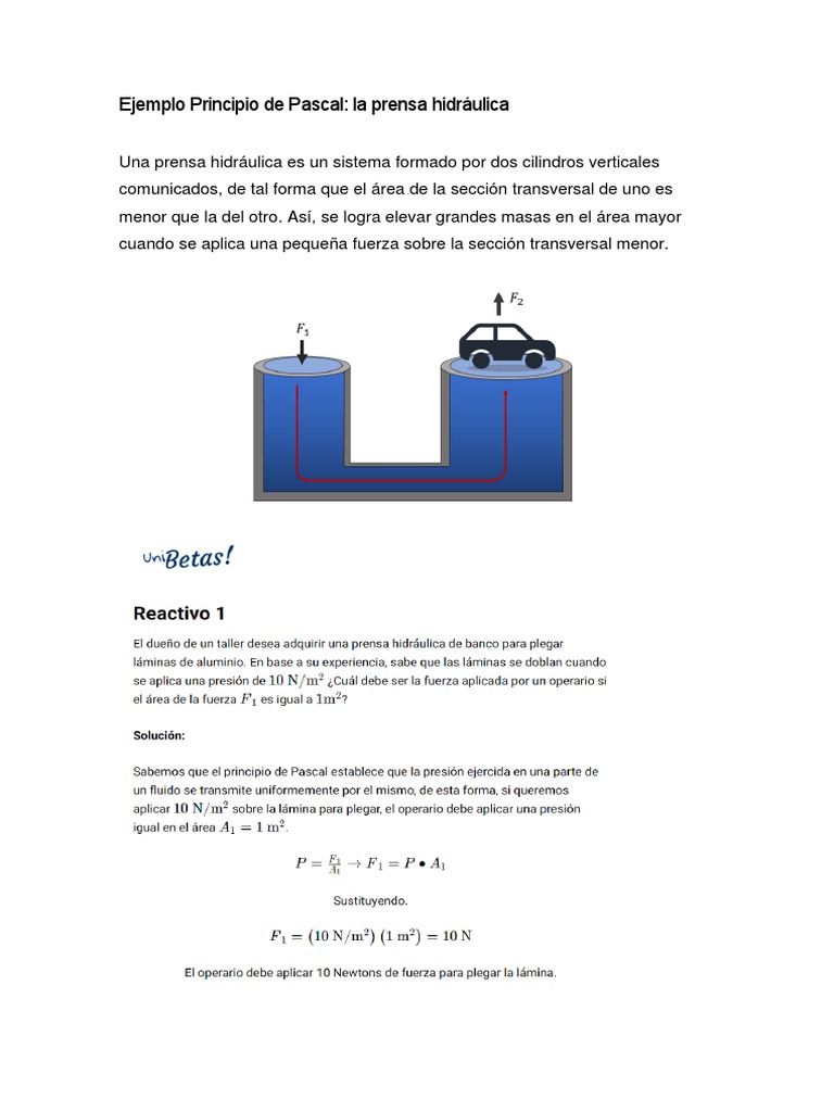 Ejemplo Principio de Pascal | PDF