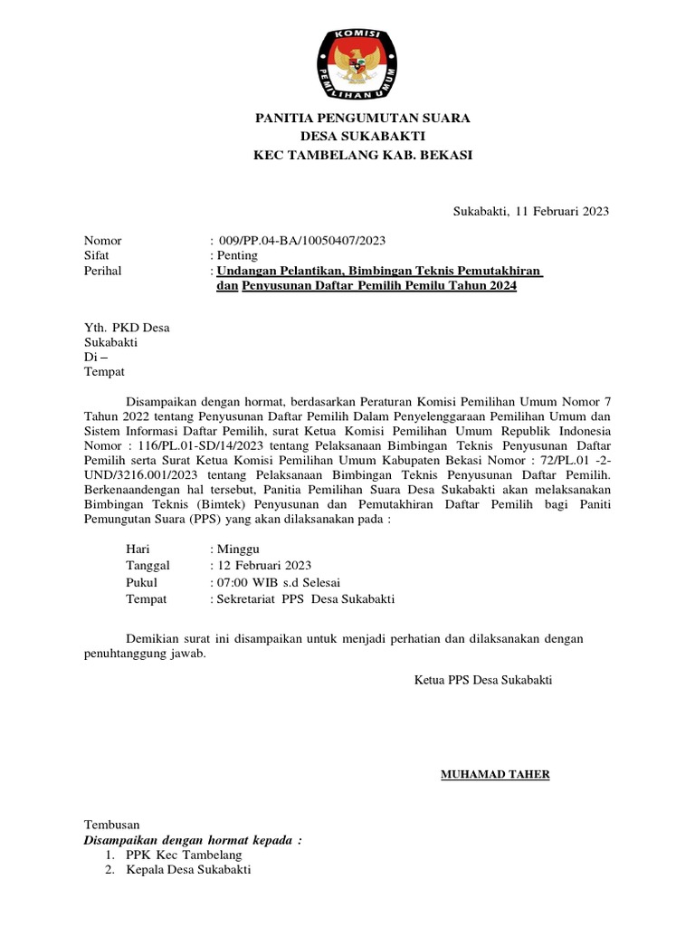 Surat Undangan PKD Bimtek PPS | PDF