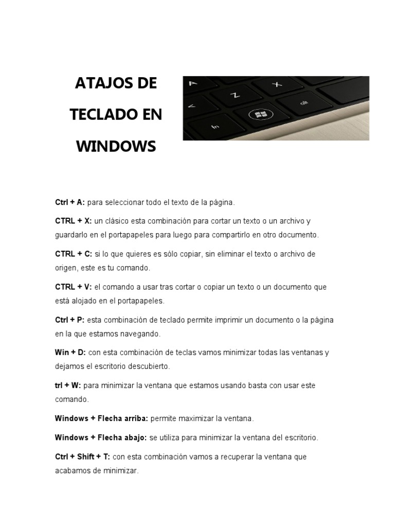 Atajos de Teclado en Windows | PDF | Ventana (informática) | Microsoft ...