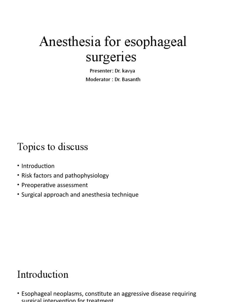 Anesthesia Considerations for Esophagectomy | PDF | Esophageal Cancer ...