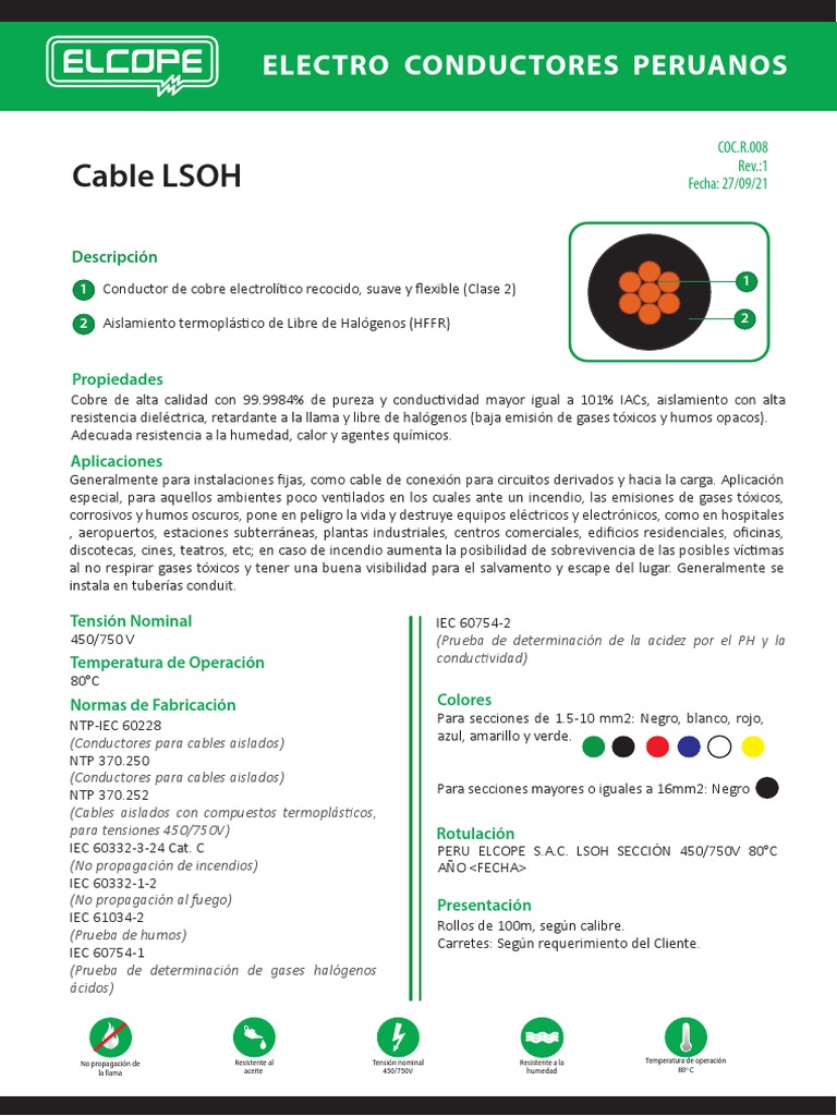 Cables LSOH de Electro Conductores Perú | PDF | Conductor electrico | Cobre