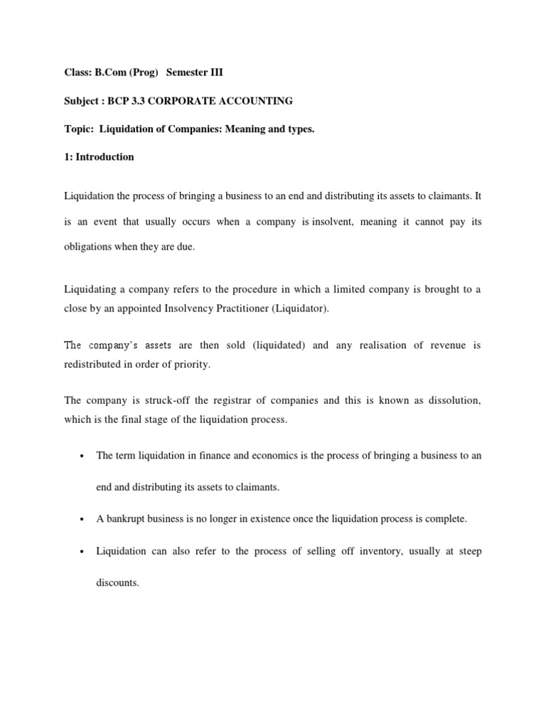 Liquidation - Meaning and Types | Download Free PDF | Liquidation ...