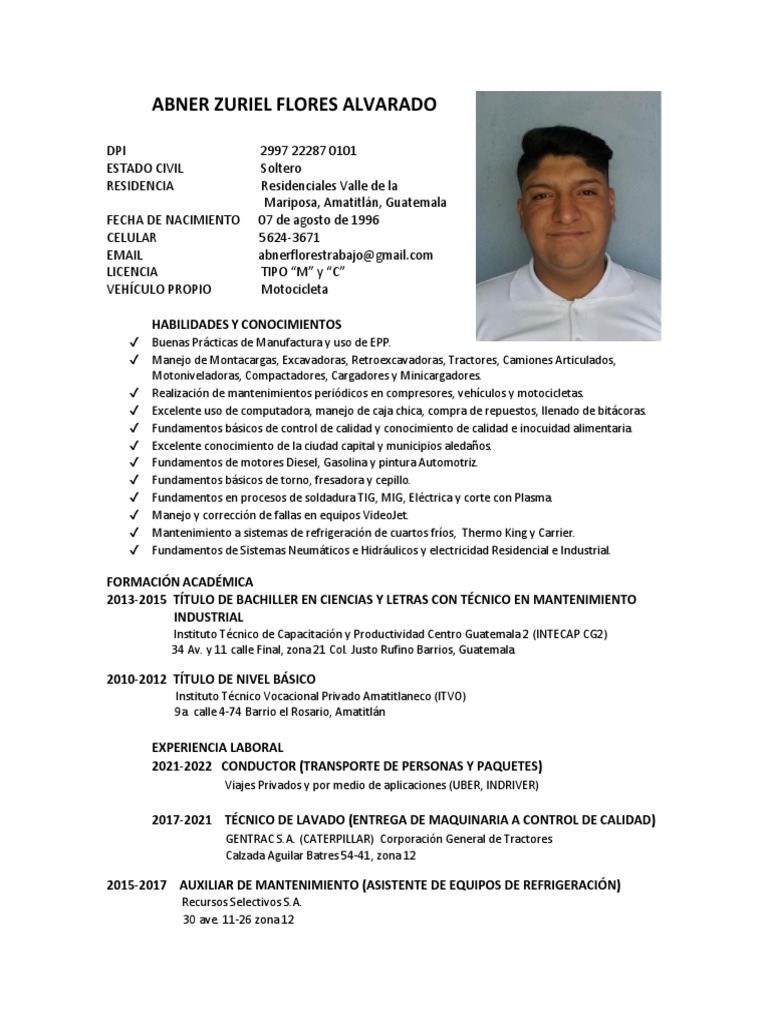 Abner Flores CV23 | PDF | Sector secundario de la economía | Vehículos