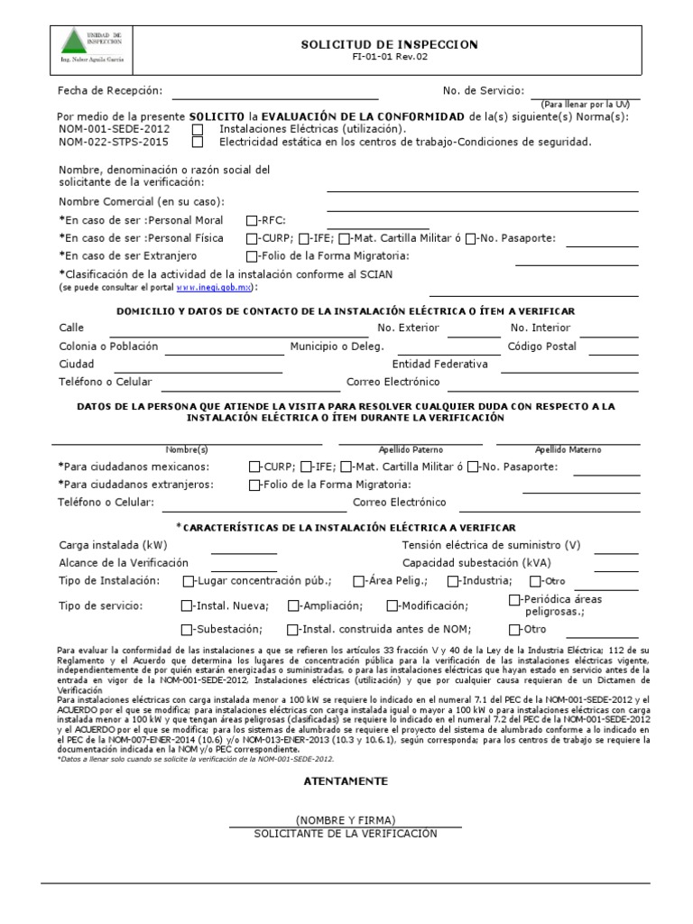 FI-01-01 Solicitud de Inspeccion Rev. 02 | PDF