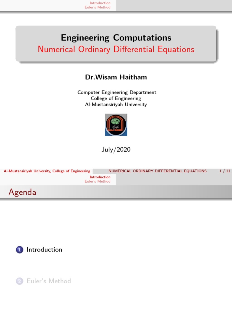 Euler's Method | PDF | Differential Equations | Ordinary Differential ...