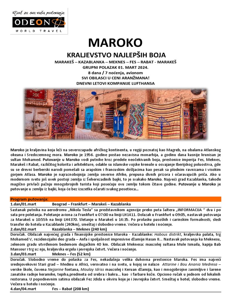 Maroko Grupni Polazak 2024 Godine PDF | PDF