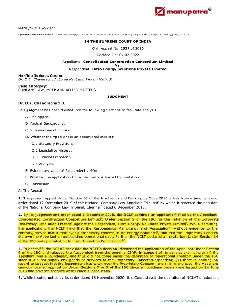 Consolidated Construction Consortium Limited Vs HiSC | PDF | Bankruptcy ...