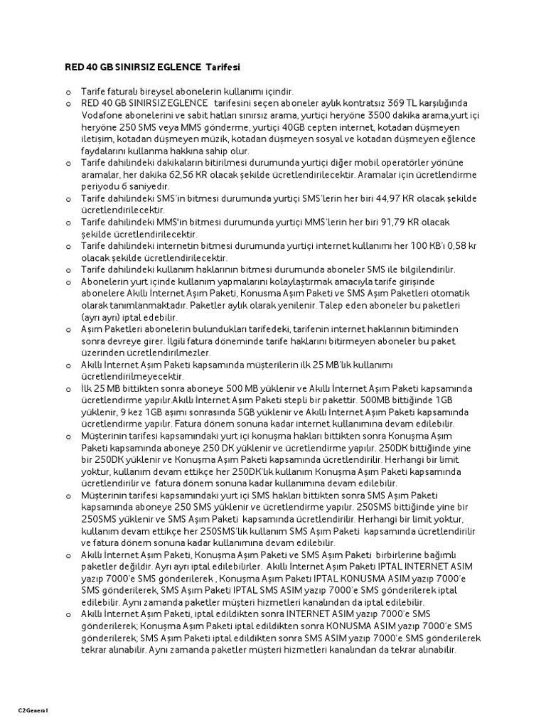 BTK Red 40 GB Sinirsiz Eglence Tarifesi | PDF