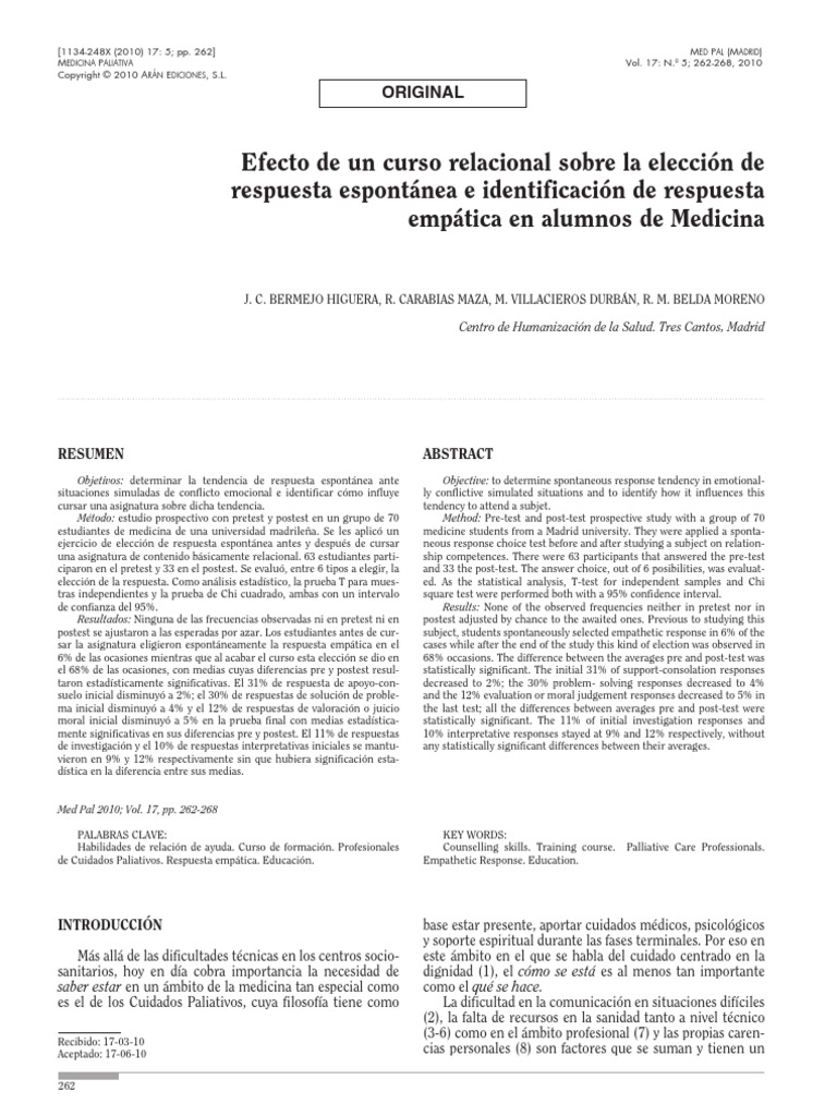 Efecto de Un Curso Relacional Sobre La ERE en Alumnos de Medicina - MED ... Efecto de Un Curso Relacional Sobre La ERE en Alumnos de Medicina - MED ...