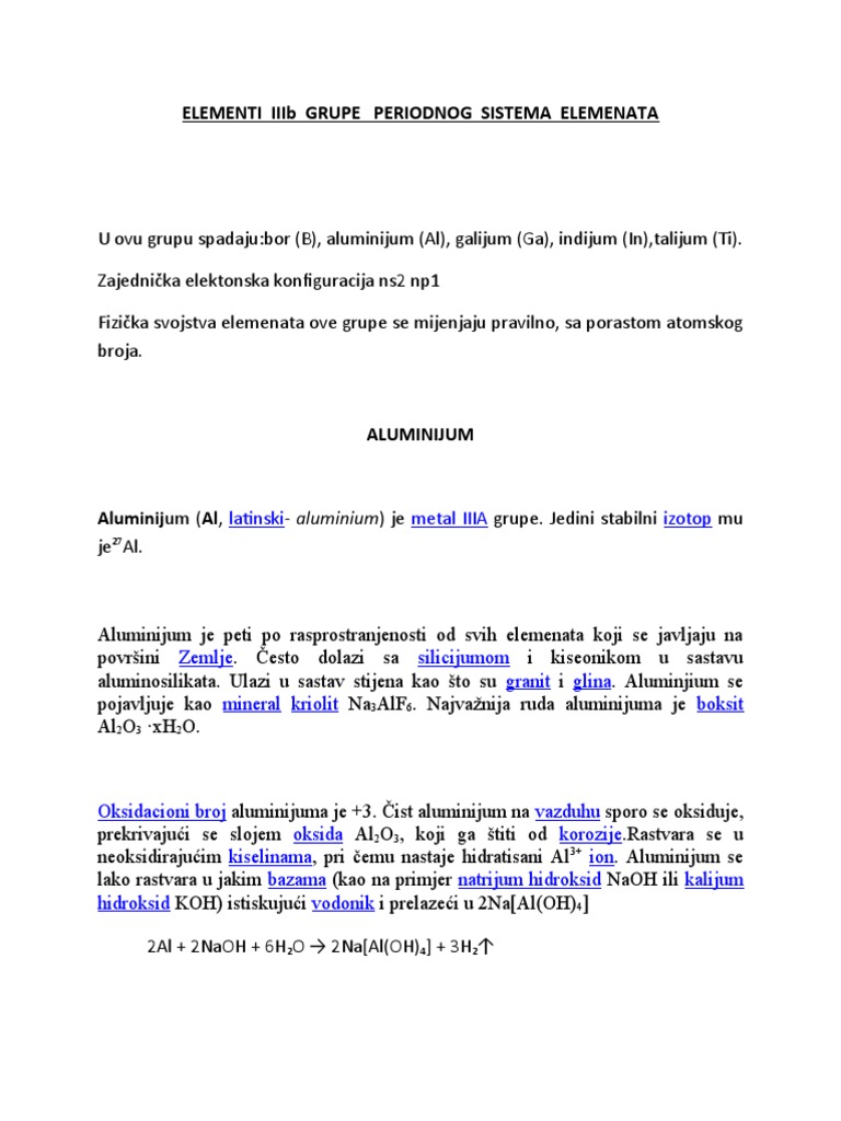 ELEMENTI IIIb GRUPE PERIODNOG SISTEMA ELEMENATA | PDF